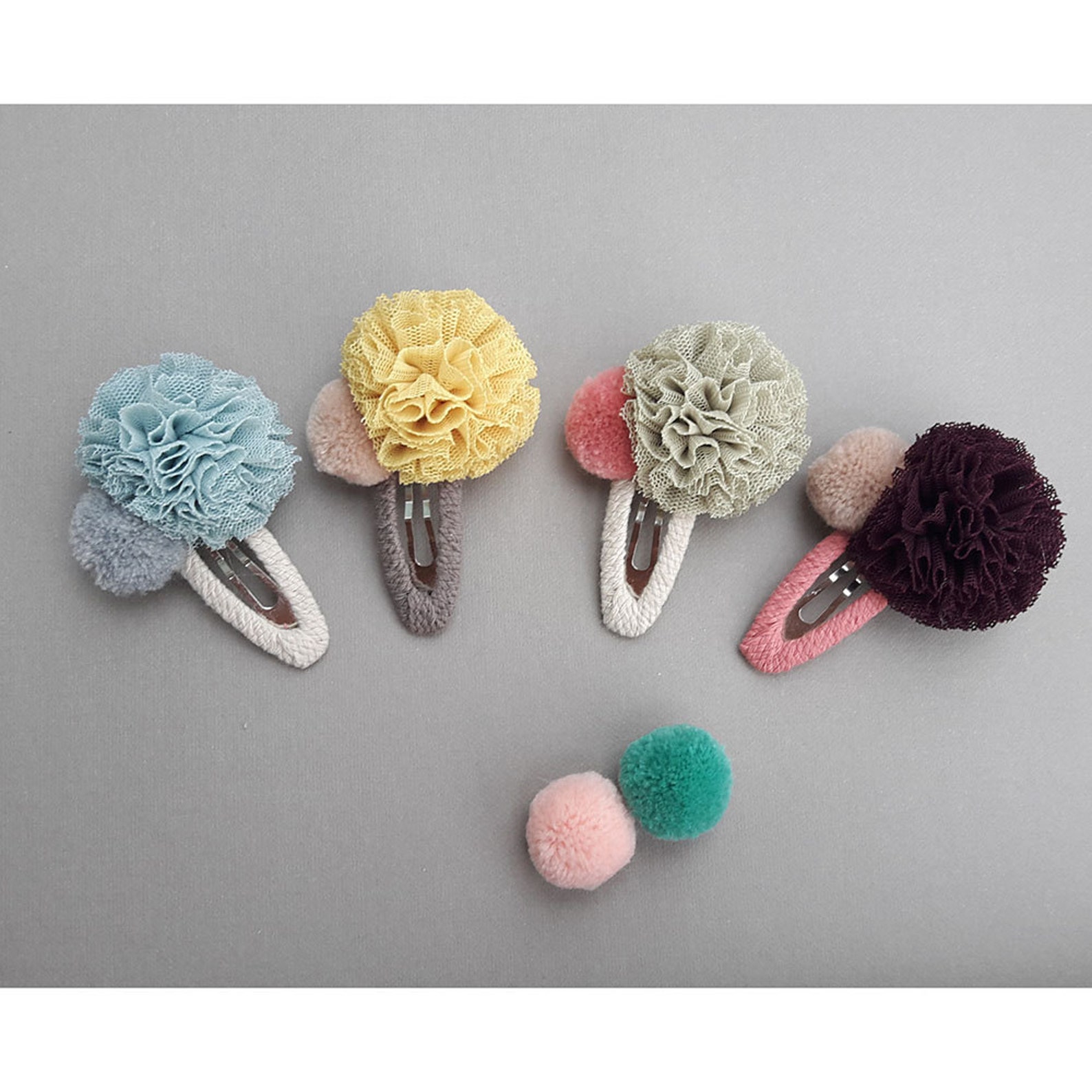 Choose Any 2 Handmade Tulle Pom Pom Hair Clippom Pom Hair | Etsy