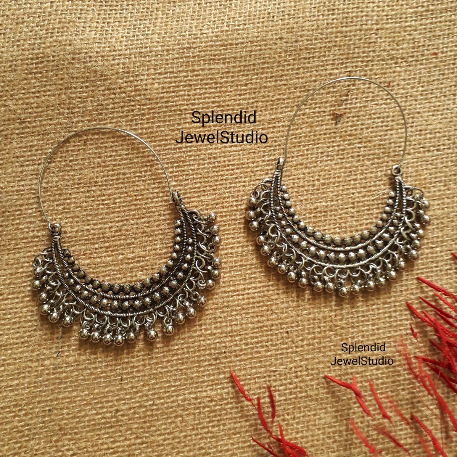Oxidised silver hoop earrings store