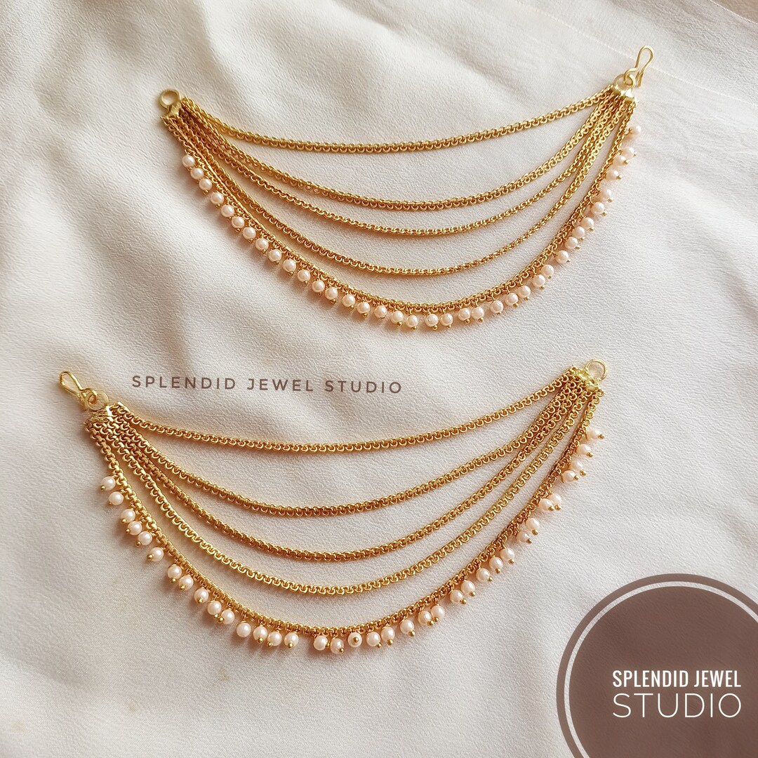 Designer Kaan Chain, 5 Layered Kaan Chain, Pearl Champasaralu, Bahubali ...