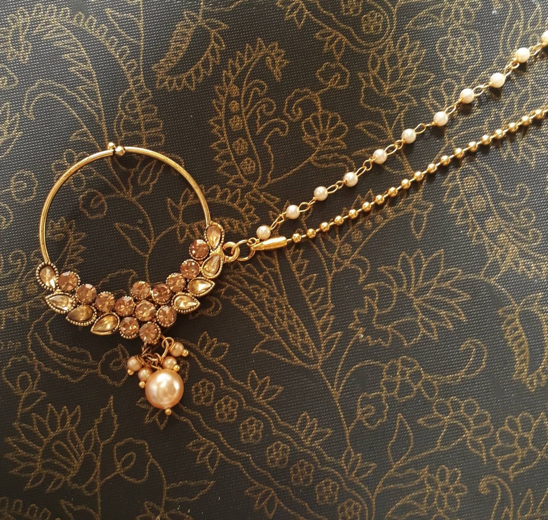 Small Nath, Press on Indian Nose Ring, Kundan Nath, Indian Bridal Nath ...