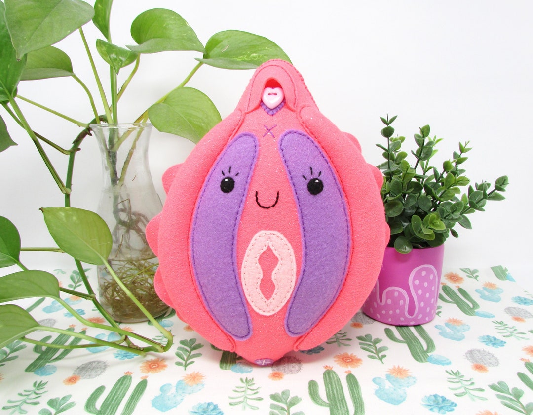 Neon Pink Glitter Vulva Plushy W Heart Clit Yoni Pillow Vulva Plushy