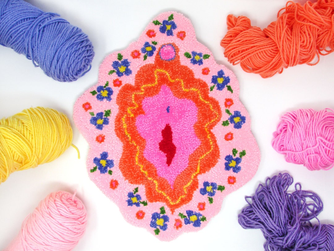 Pink & Purple Vulva Floral Punch Needle Rug, Large - Feminist Art ...