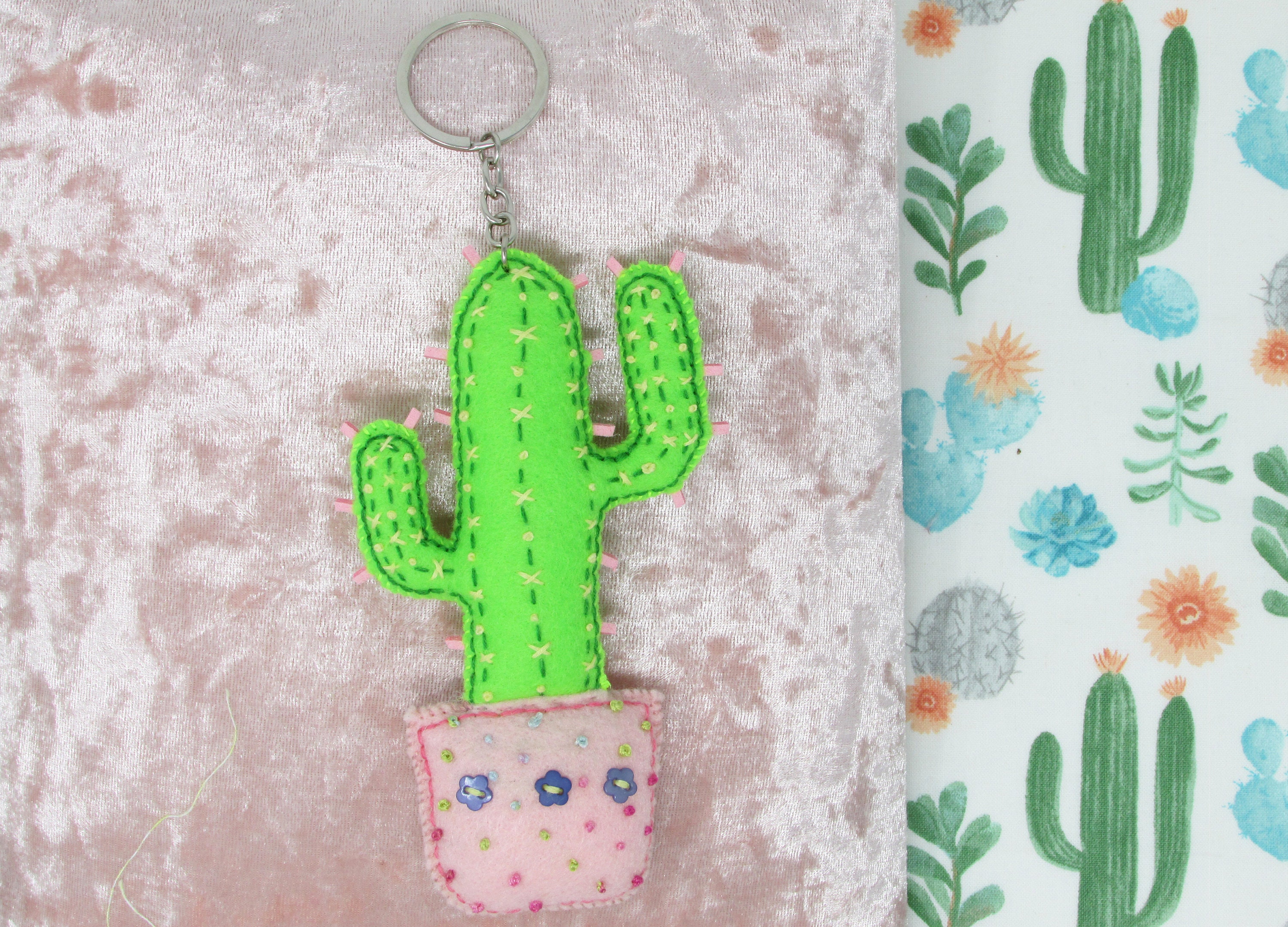 Cactus Keychain Saguaro Cactus hand sewn cute keychain | Etsy