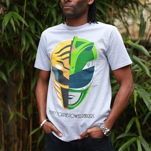 Power Rangers White-green Ranger Face off Official Men's T-shirt sports ...