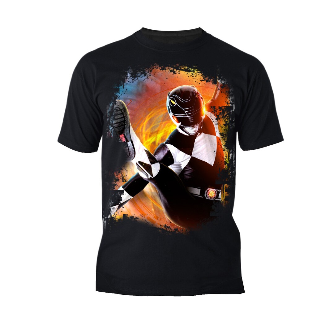 Power Rangers Photo Black Ranger Kick Official Men's T-shirt black ...