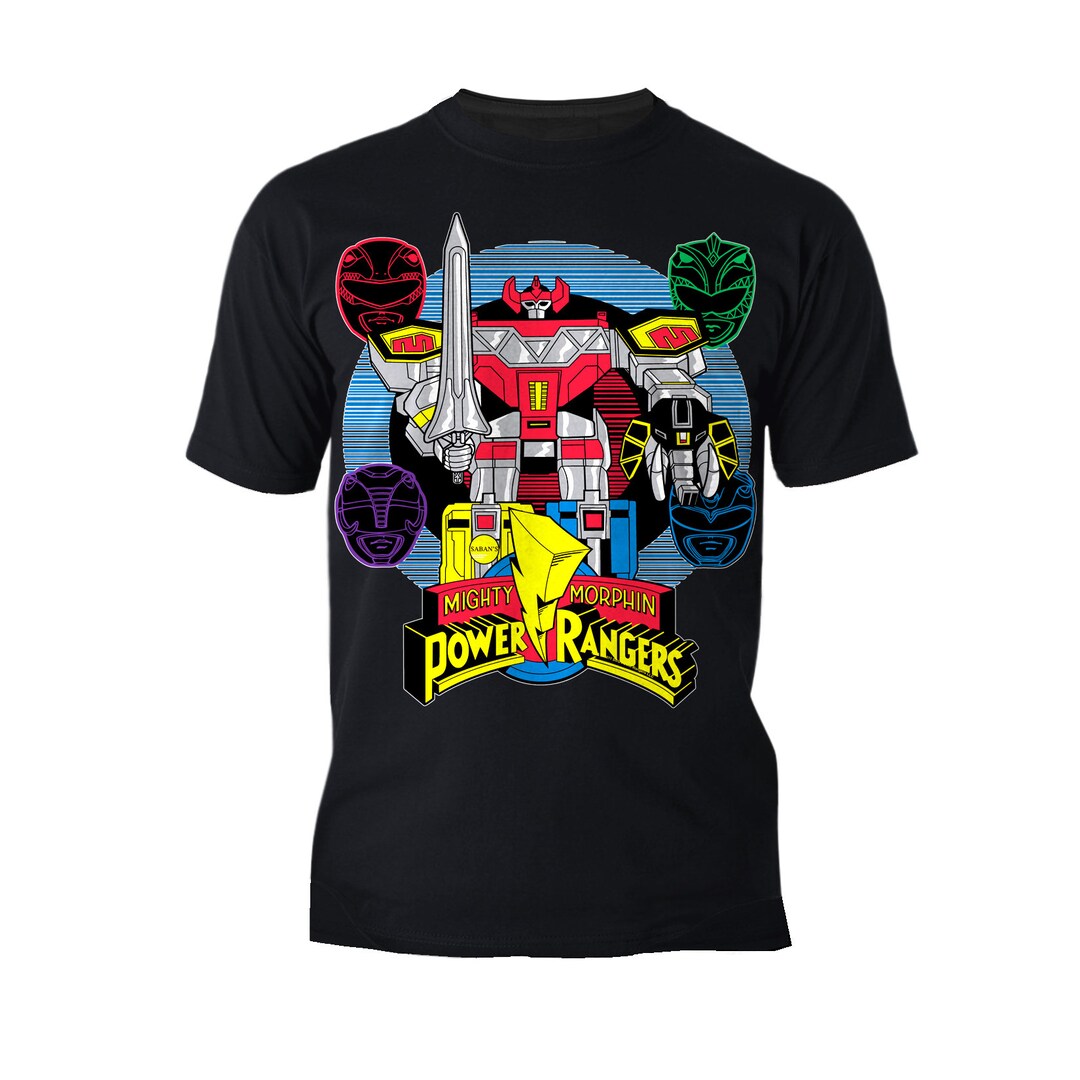 Power Rangers Logo Four Heads Megazord Official Men's T-shirt black ...