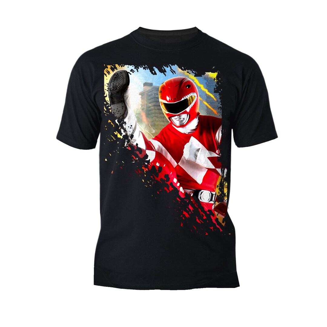 Power Rangers Photo Red Ranger Kick Official Men's T-shirt black / Blue ...