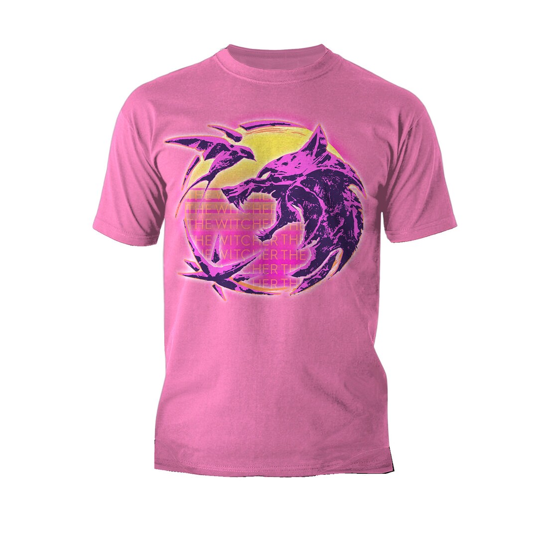 The Witcher Logo Synthwave Neon Sunset Official Men's T-shirt pink - Etsy