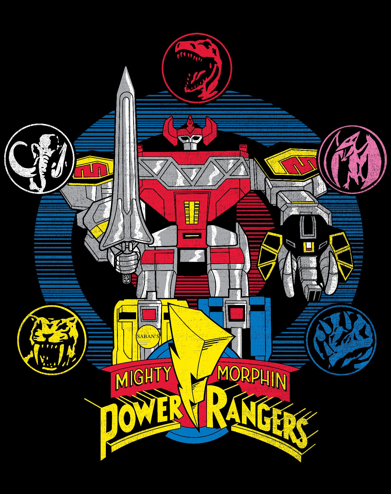 Power Rangers Megazord Official Men's T-shirt black / Blue / Red ...