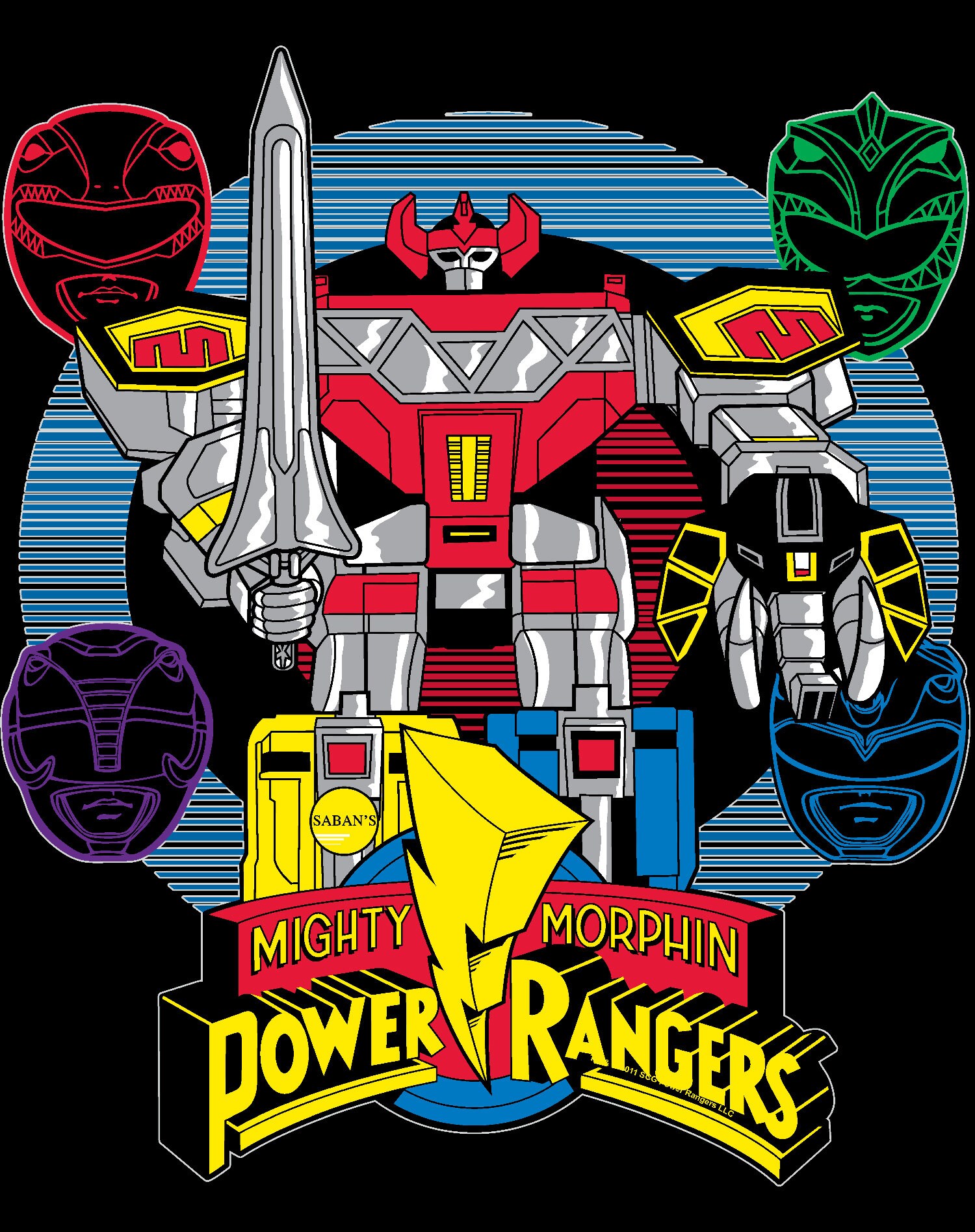 Power Rangers Logo Four Heads Megazord Official Men's T-shirt black ...