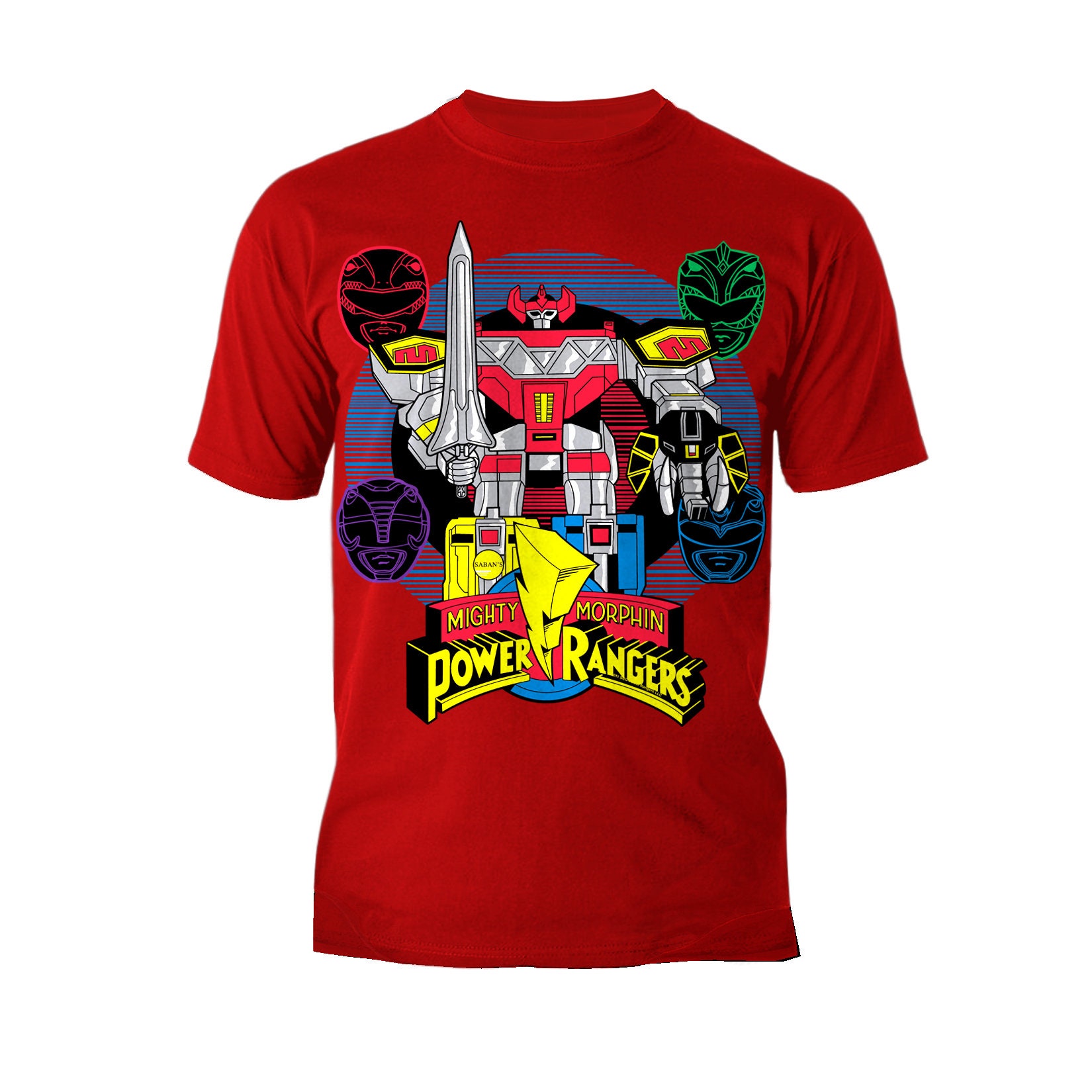 Power Rangers Logo Four Heads Megazord Official Men's T-shirt black ...
