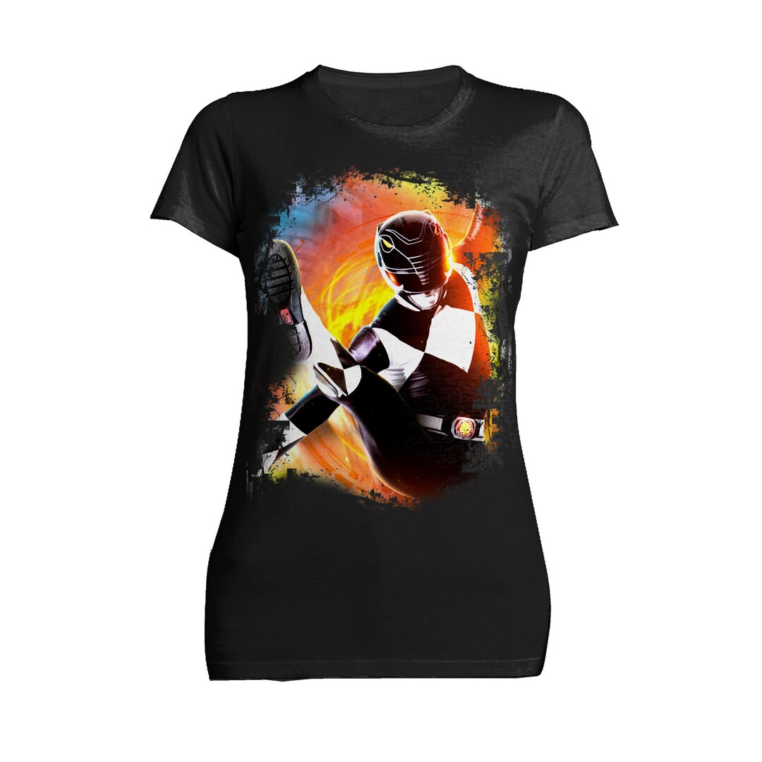 Power Rangers Photo Black Ranger Kick Official Women's SKINNY FIT T ...