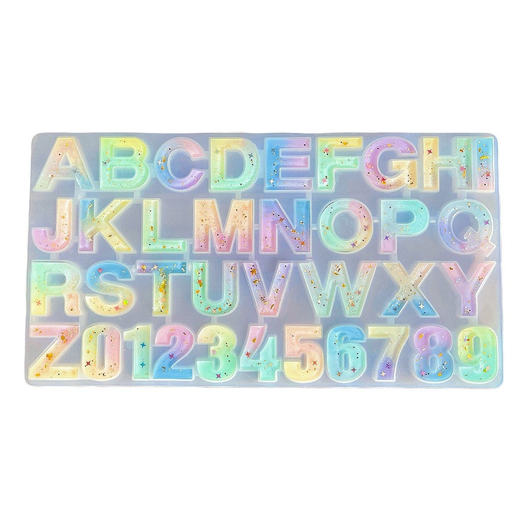 LARGE Shiny Alphabet 26 Capital Letters and 10 Numbers Silicone Mold ...