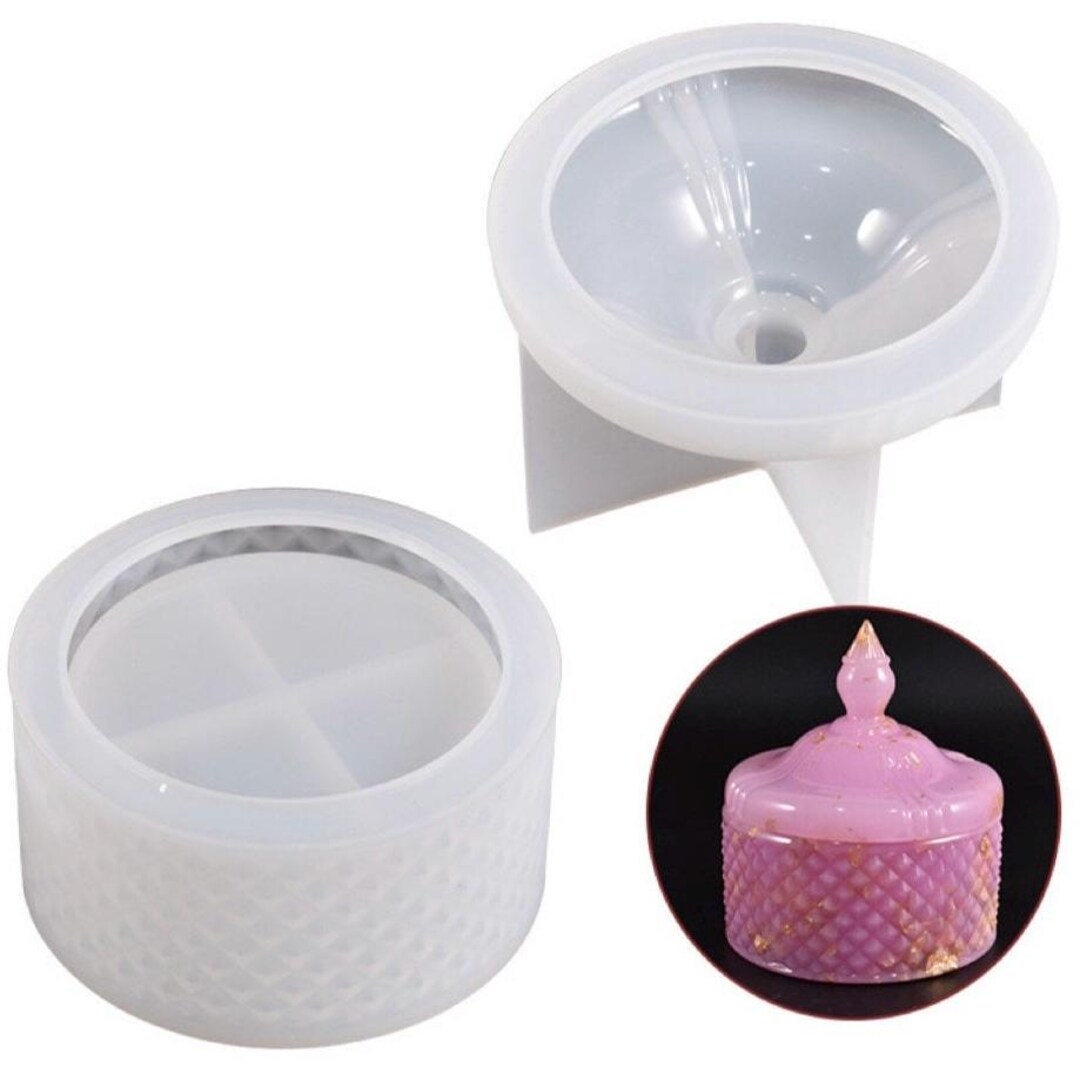 2-part Shiny Diamond Pattern Round Trinket Box, Jewelry Box Resin Mold ...
