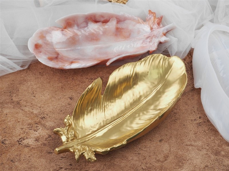 Large Feather Tray Silicone Mold for Resin, Shiny Feather Plate Mold ...