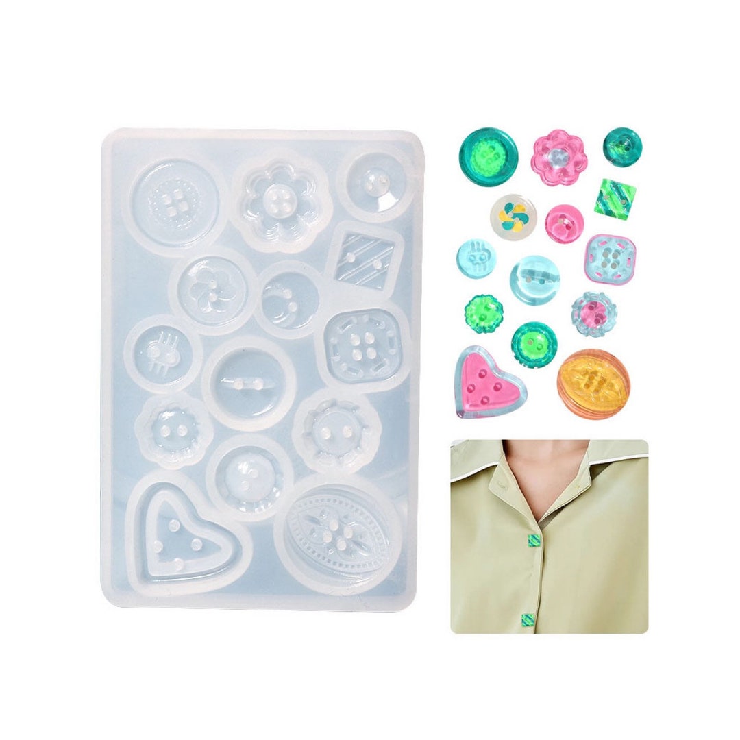 14-cavity Shiny Assorted Button Silicone Resin Mold, Buttons Silicone ...