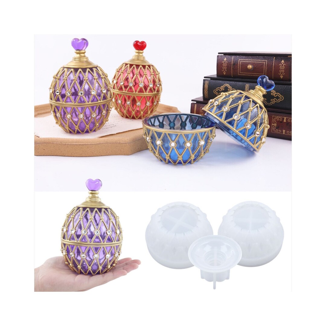 3-part Shiny Egg-shape Oval Jewelry Box Resin Mold With 100 Rhinestones ...