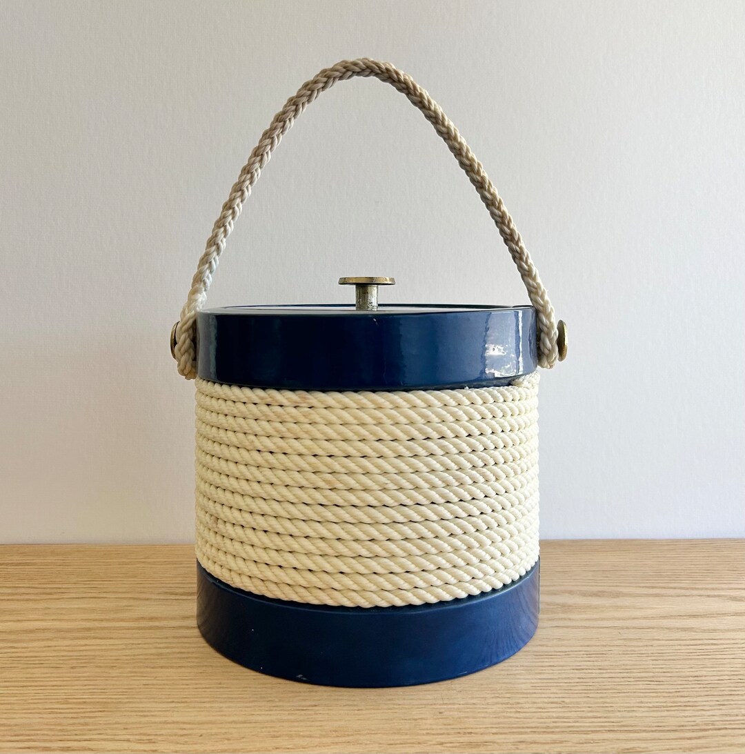 Kraftware Nautical Ice Bucket Blue Vinyl, Rope With Gold Chrome - Etsy