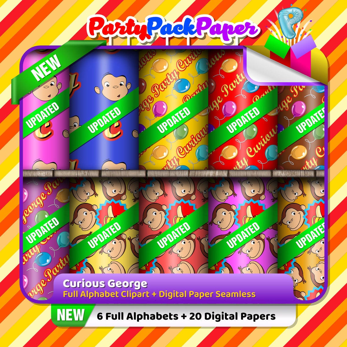 Curious George Full Alphabet Clipart Digital Paper | Etsy