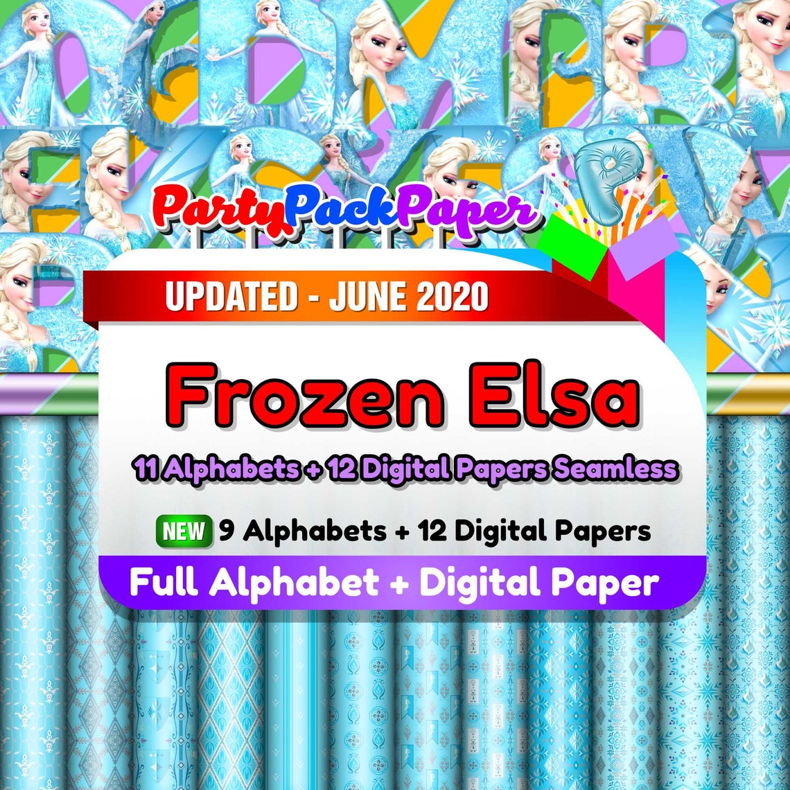 Princess Elsa Full Alphabet Clipart Digital Paper Seamless | Etsy