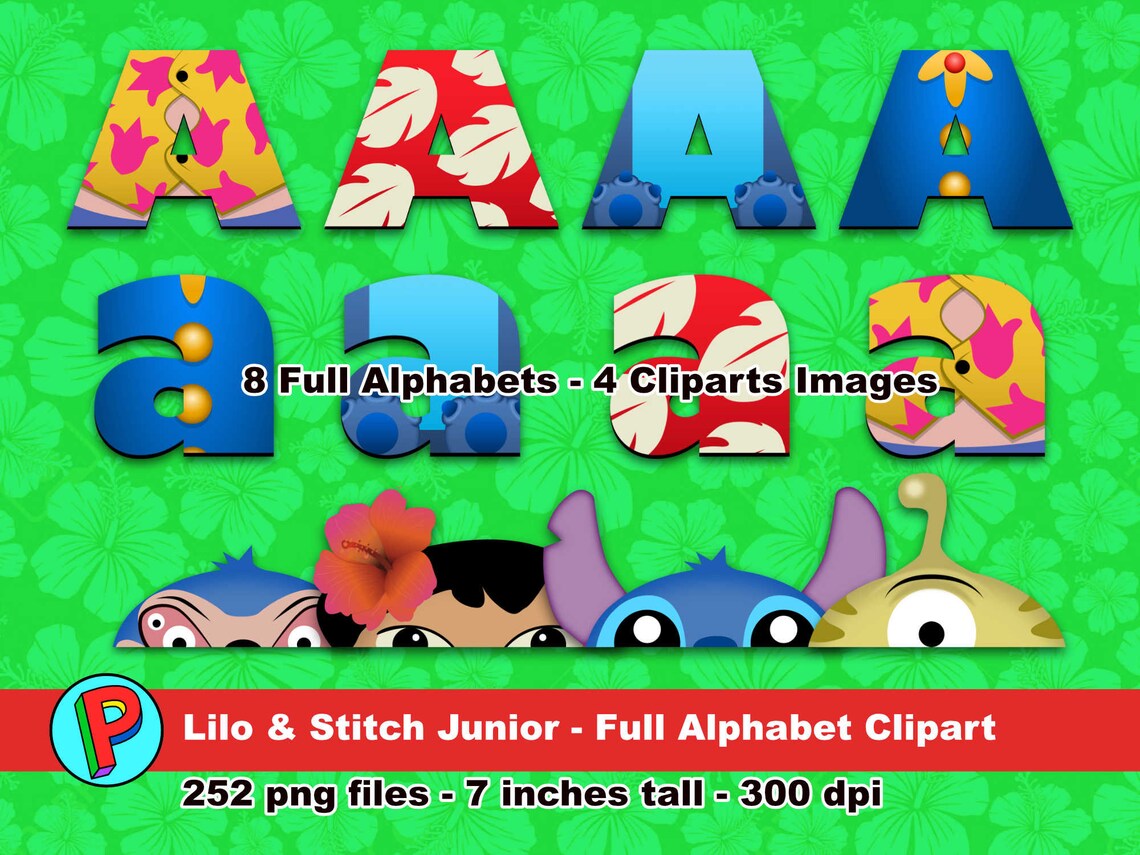 Lilo & Stitch Junior Full Alphabet Clipart 252 png files 7 | Etsy