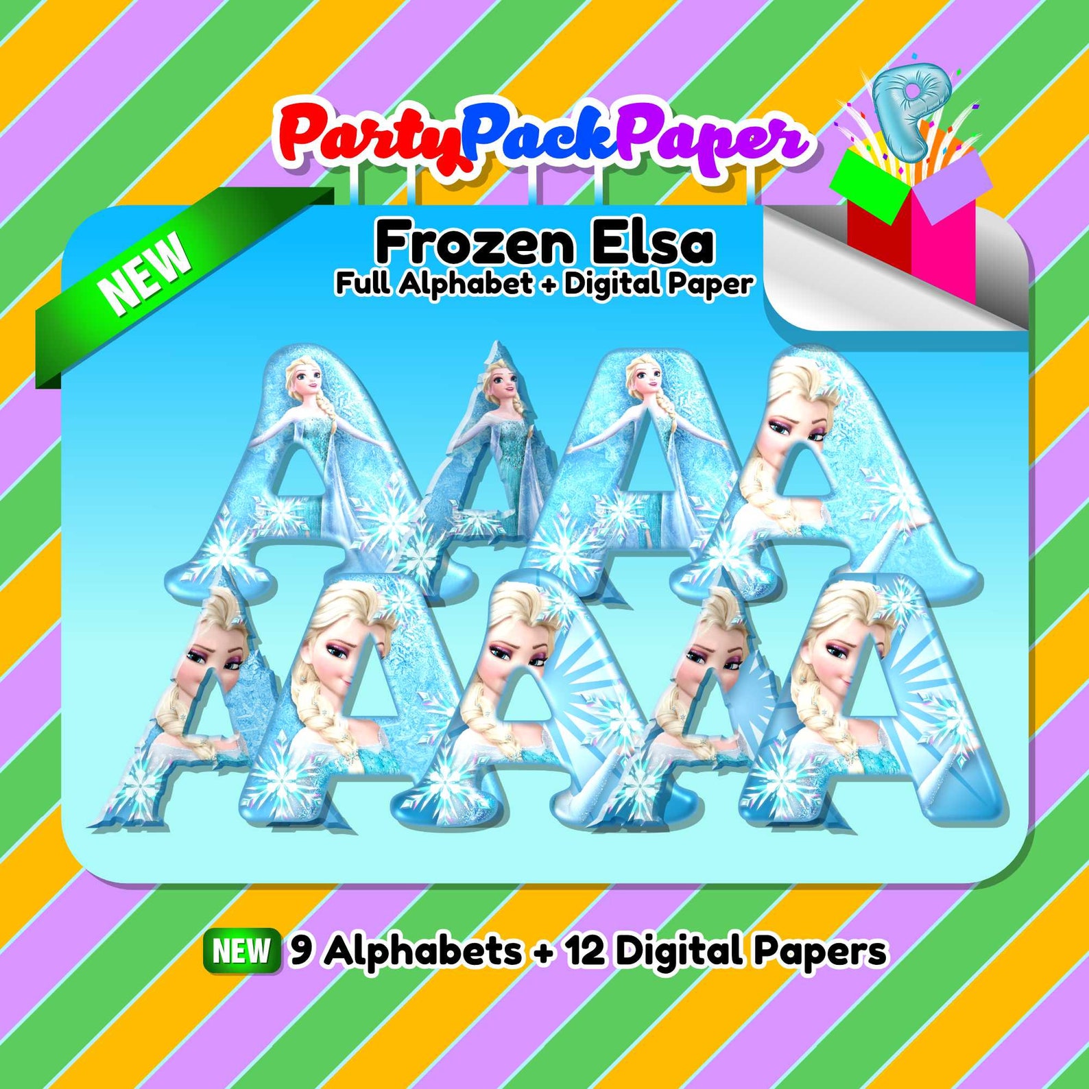 Princess Elsa Full Alphabet Clipart Digital Paper Seamless | Etsy