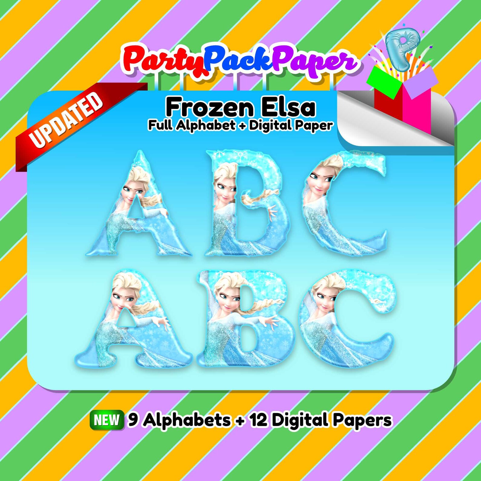 Princess Elsa Full Alphabet Clipart Digital Paper Seamless | Etsy