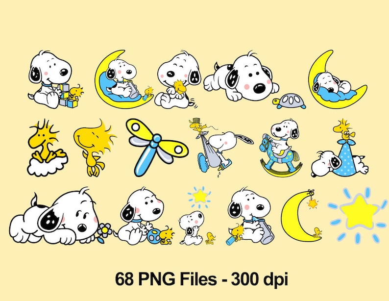 Baby Snoopy Clipart 68 png files 2 color Stock Large | Etsy