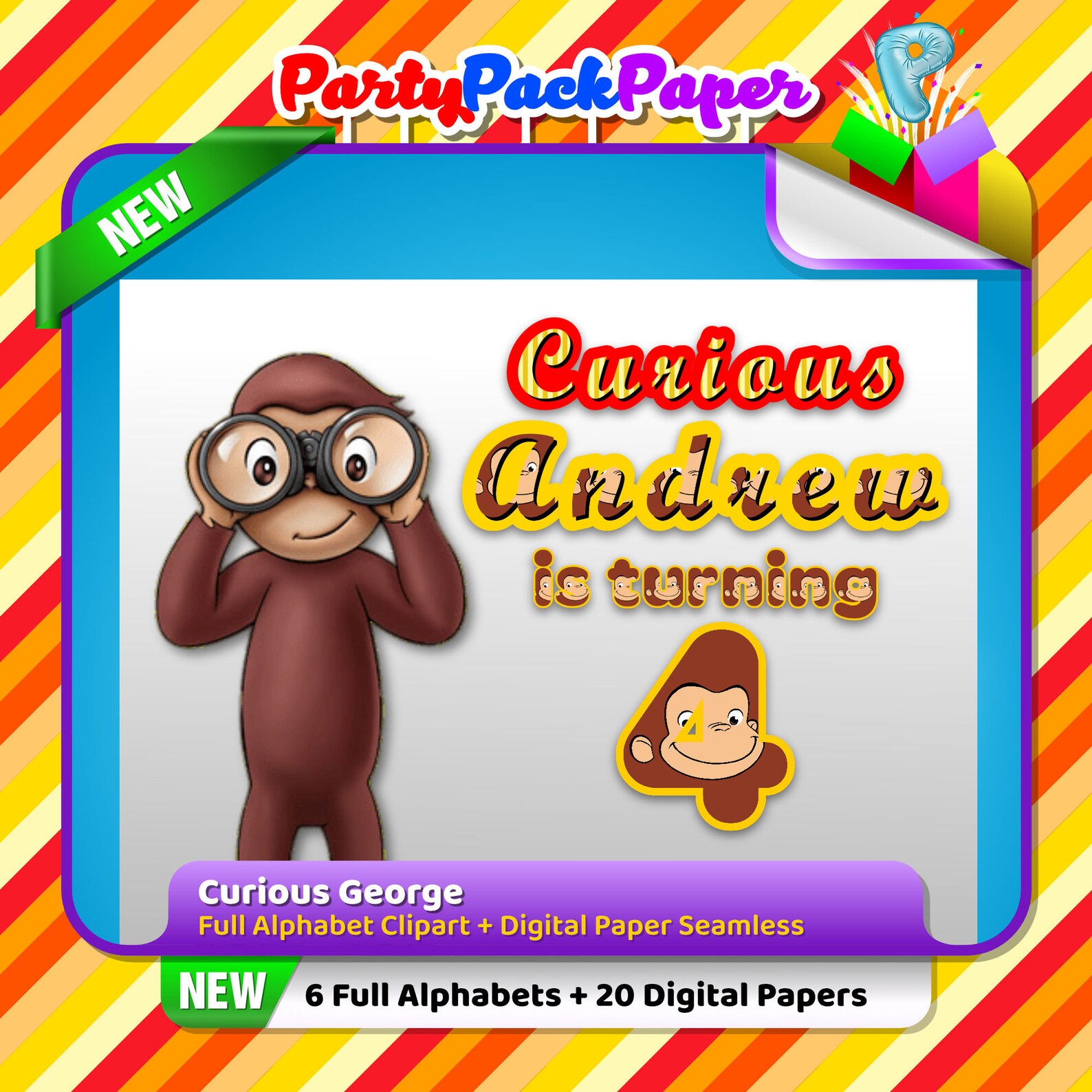 Curious George Full Alphabet Clipart Digital Paper | Etsy