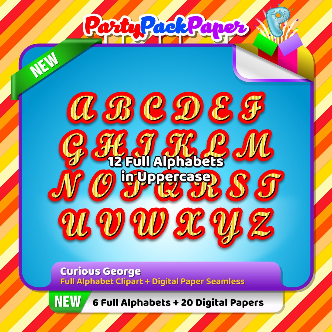 Curious George Full Alphabet Clipart Digital Paper | Etsy