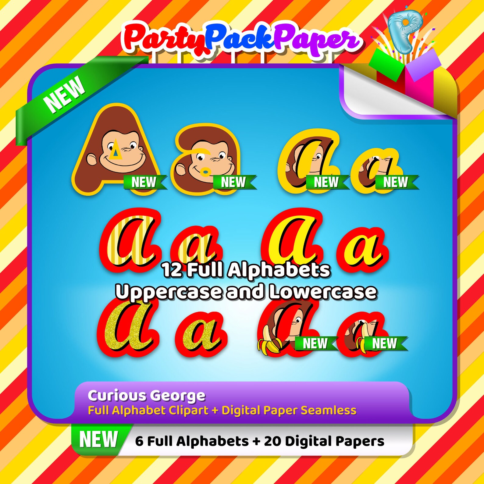Curious George Full Alphabet Clipart Digital Paper | Etsy