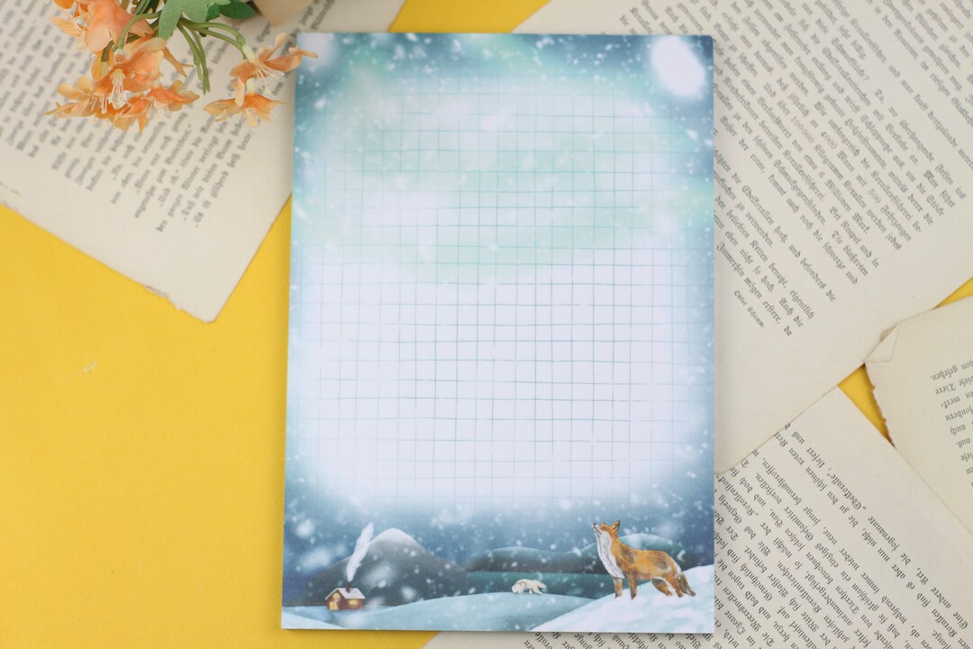 Notepad Scandinavian Night Northern Lights With Fox DIN A5 50 Pages ...