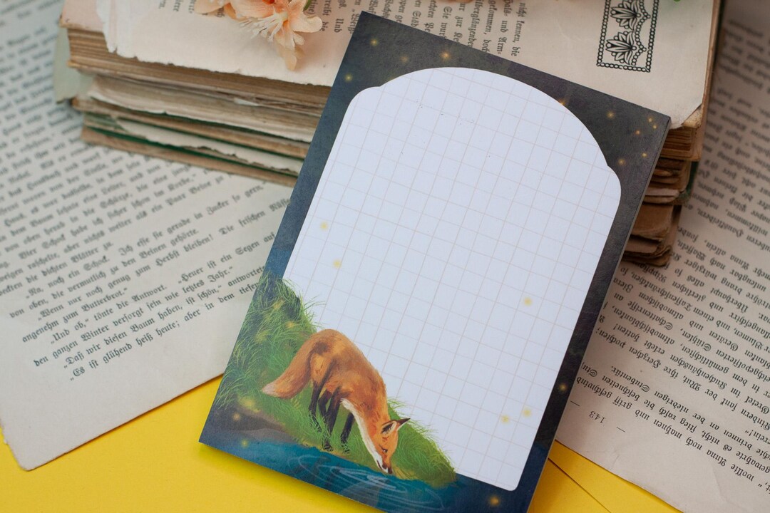 Notepad - Fox at the Water With Fireflies - A6 - 50 Pages - Squared - Notepad - Etsy UK