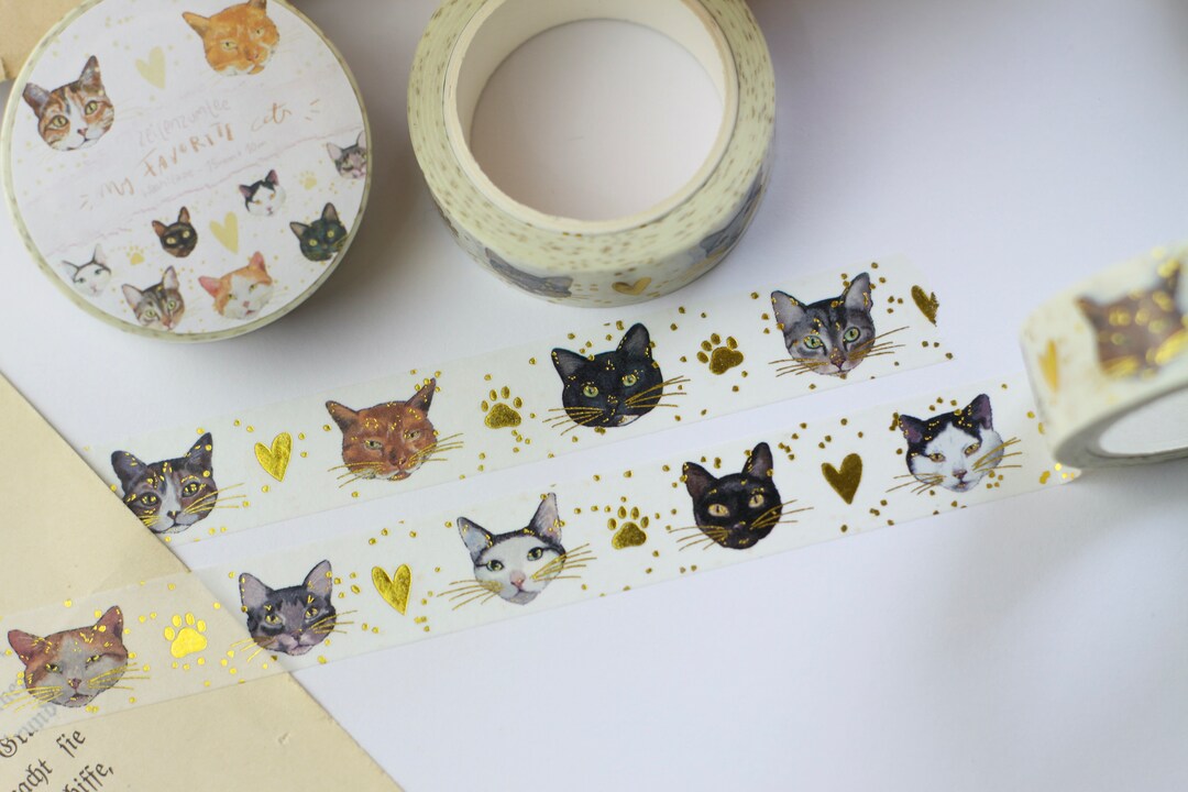 Washi Tape - My Favorite Cats - Gold Foil - My Own Illustrations Based ...