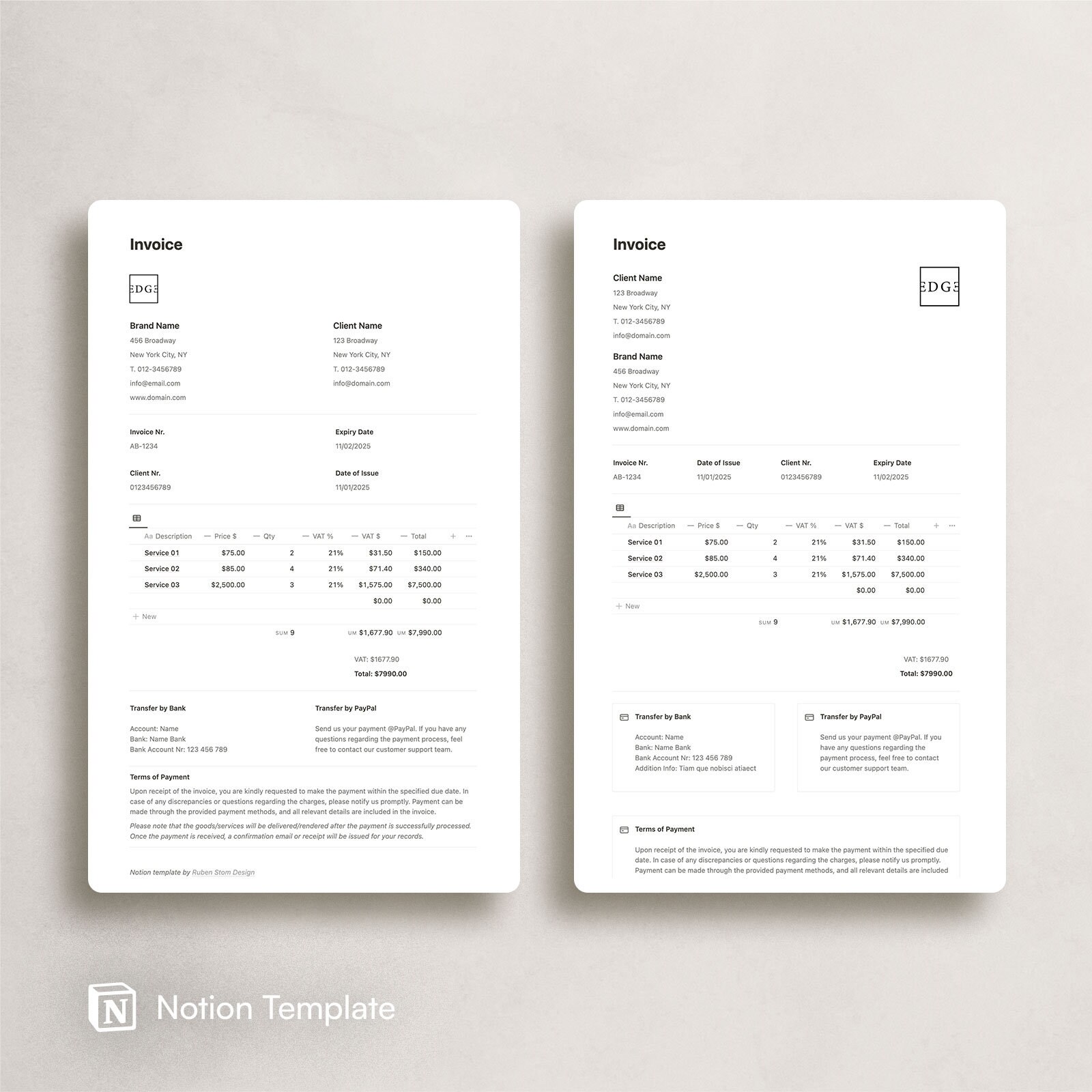 Invoice Template Notion Receipt Templates Order Form Etsy Canada