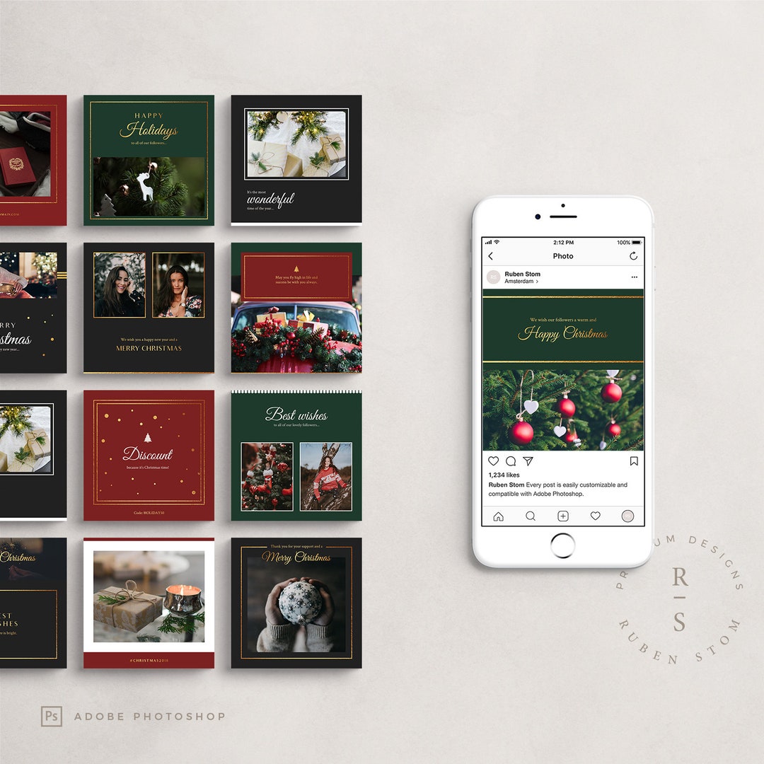 Christmas Themed Social Media Pack, 14 Editable Photoshop Templates, 3 ...