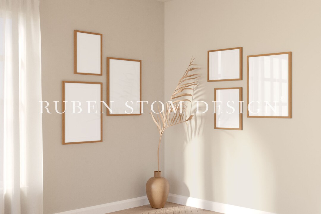 Six Frame Mockup Scene, Glass Reflection Options, Passe-partout Options ...