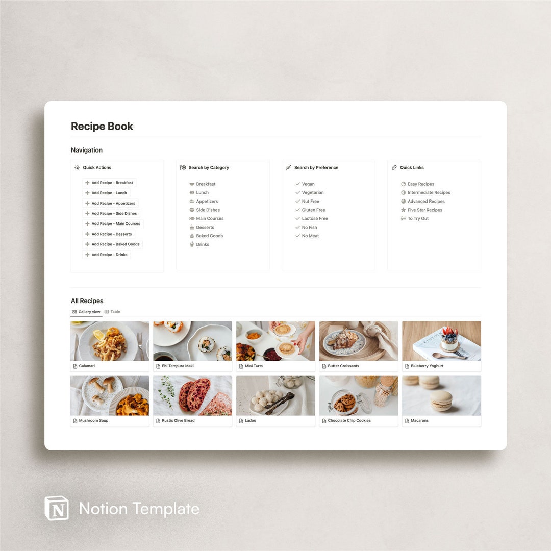 Notion Recipe Template, Cookbook Templates, Digital Recipes, Mobile ...