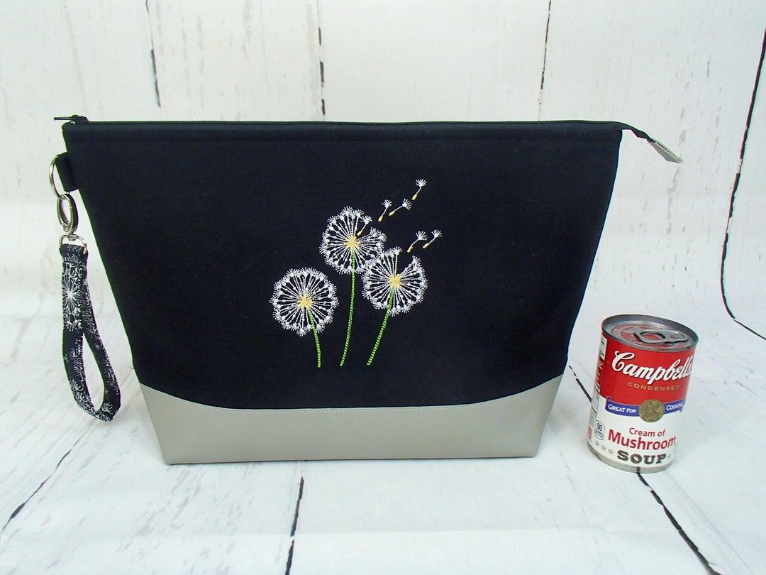 Large Wedge Knitting Crochet Project Bag With Handle. Embroidered ...