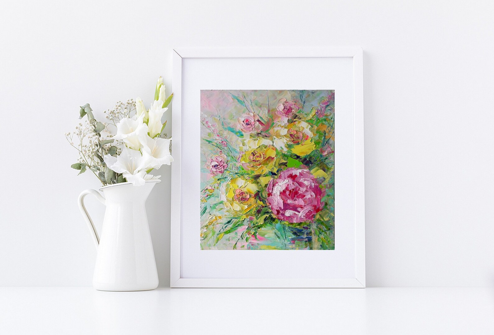 Yellow Rose Painting Original Art Bouquet Rose Artwork Oil - Etsy