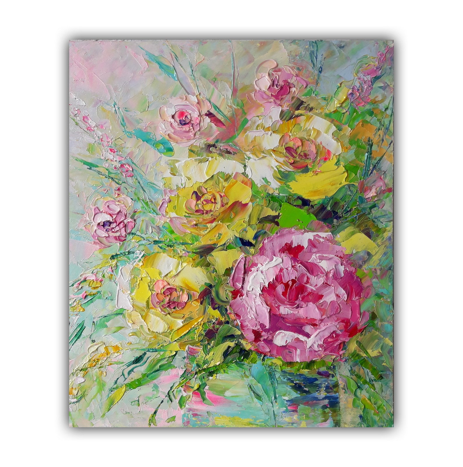 Yellow Rose Painting Original Art Bouquet Rose Artwork Oil - Etsy