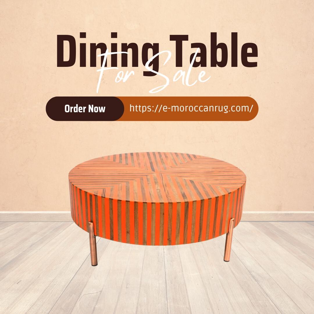 Custom Handmade Moroccan Dining Table With Striped Geometric Design ...