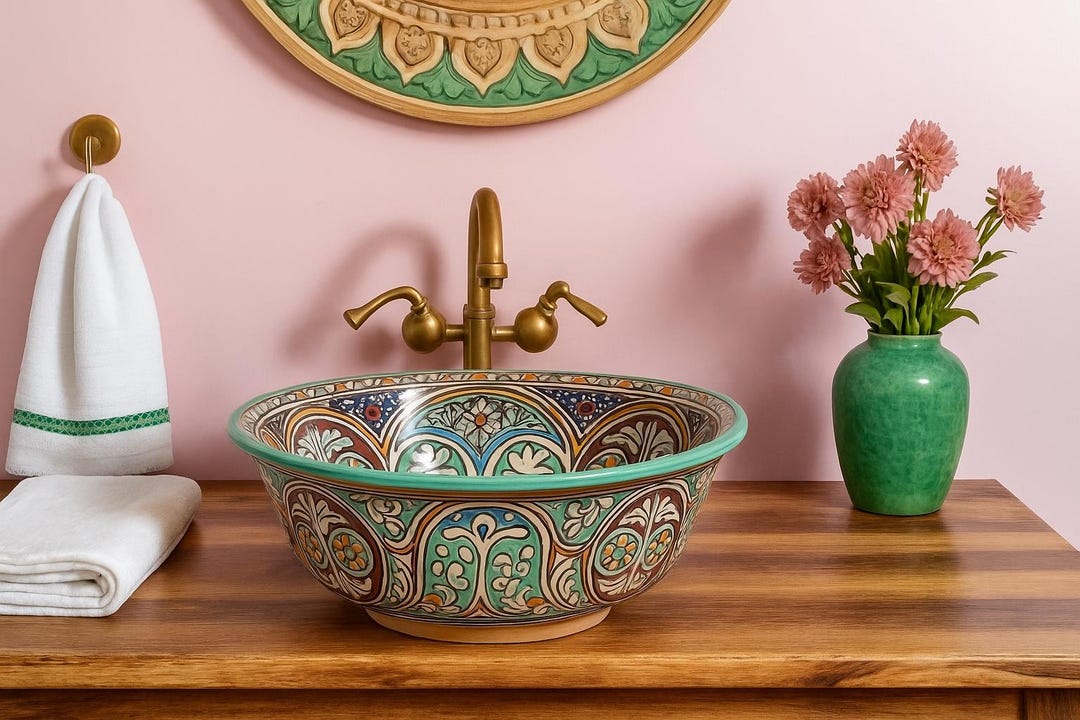 Handmade Moroccan Sink – Geometric Ceramic Basin – Customizable ...