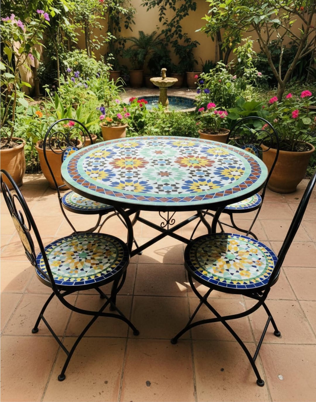 Handmade Moroccan Mosaic Round Garden Table - Authentic Zellige ...