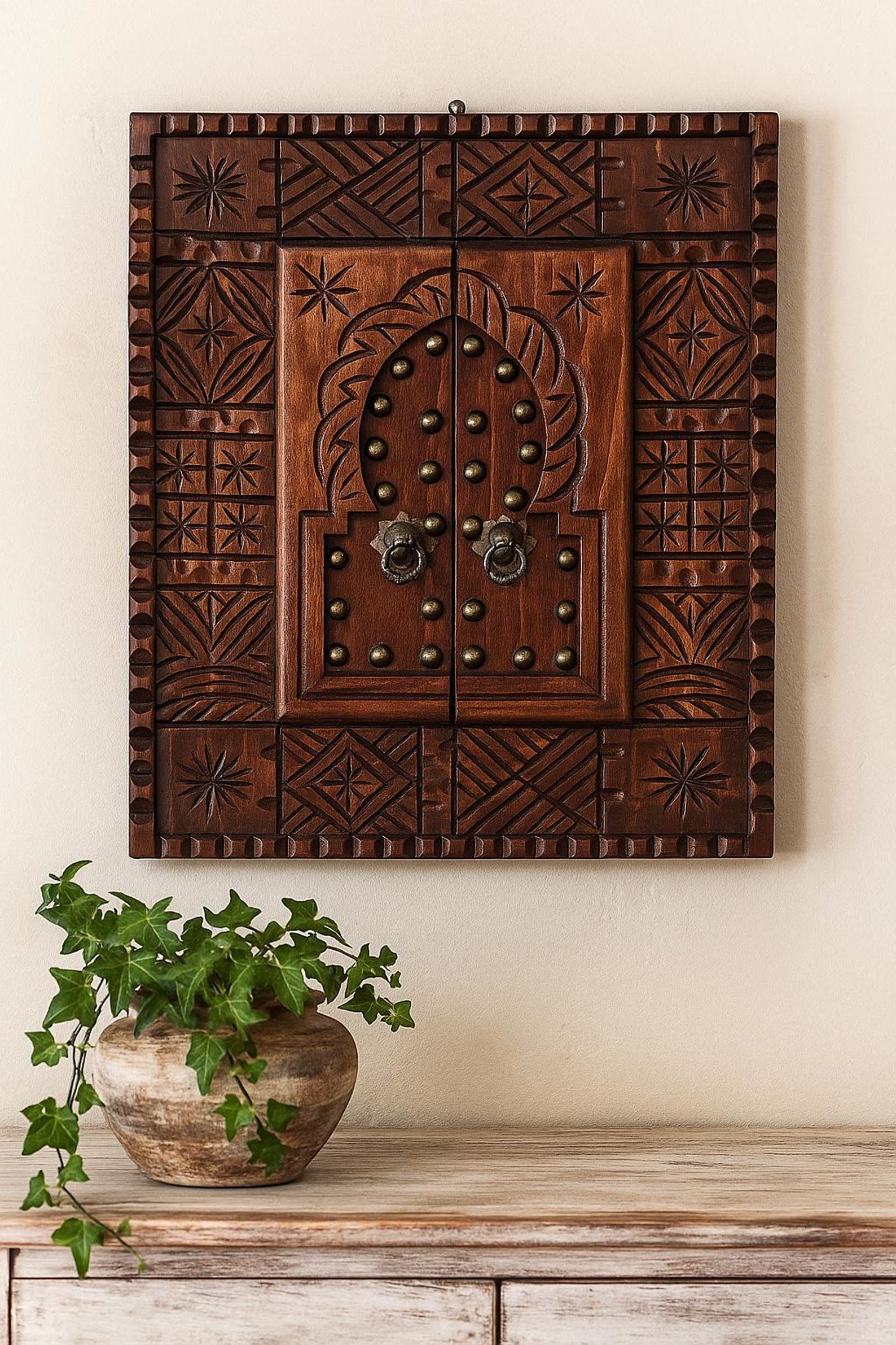 Moroccan Cedar Wood Window Wall Decor – Handcrafted Vintage-style ...