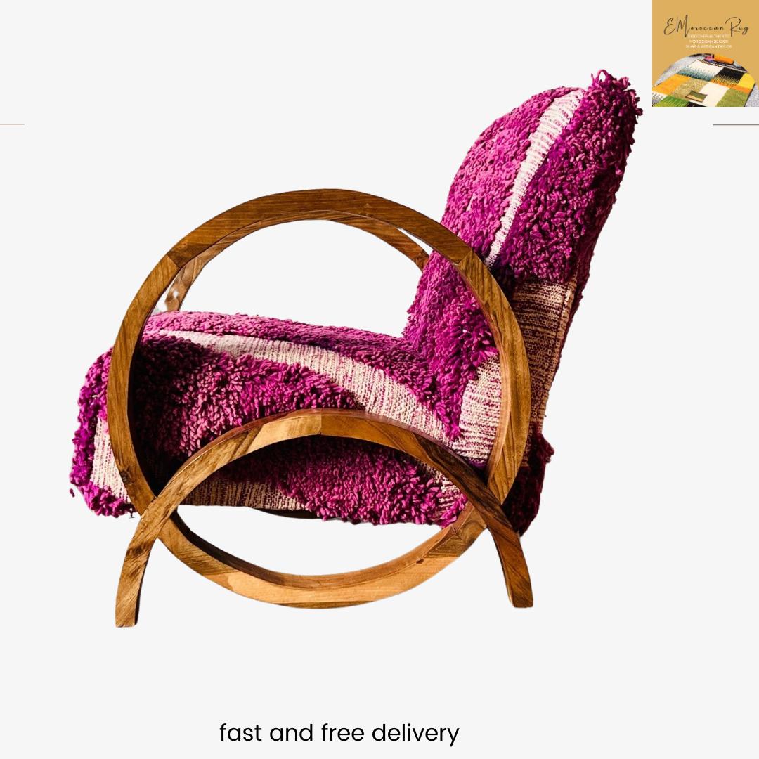 Handmade Berber Armchair - Moroccan Artisan Chair With Magenta Striped ...