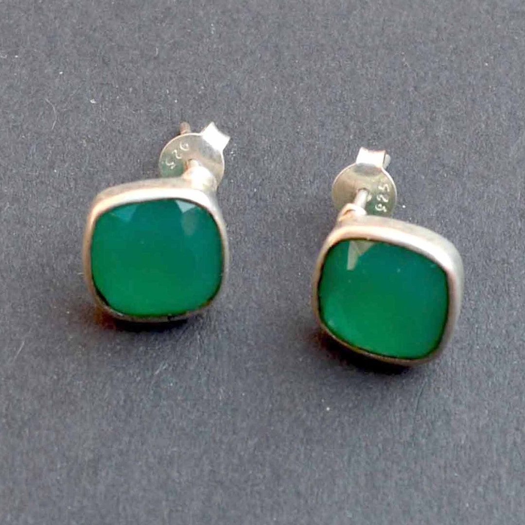 Green Onyx Stud Earrings Women, Stone Earrings, Green Gemstone Earrings ...