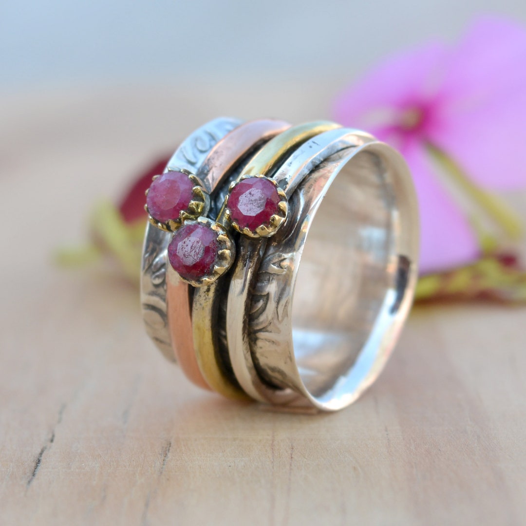 Ruby Ring Sterling Silver Spinner Ring for Women Anxiety Ring Spinner ...