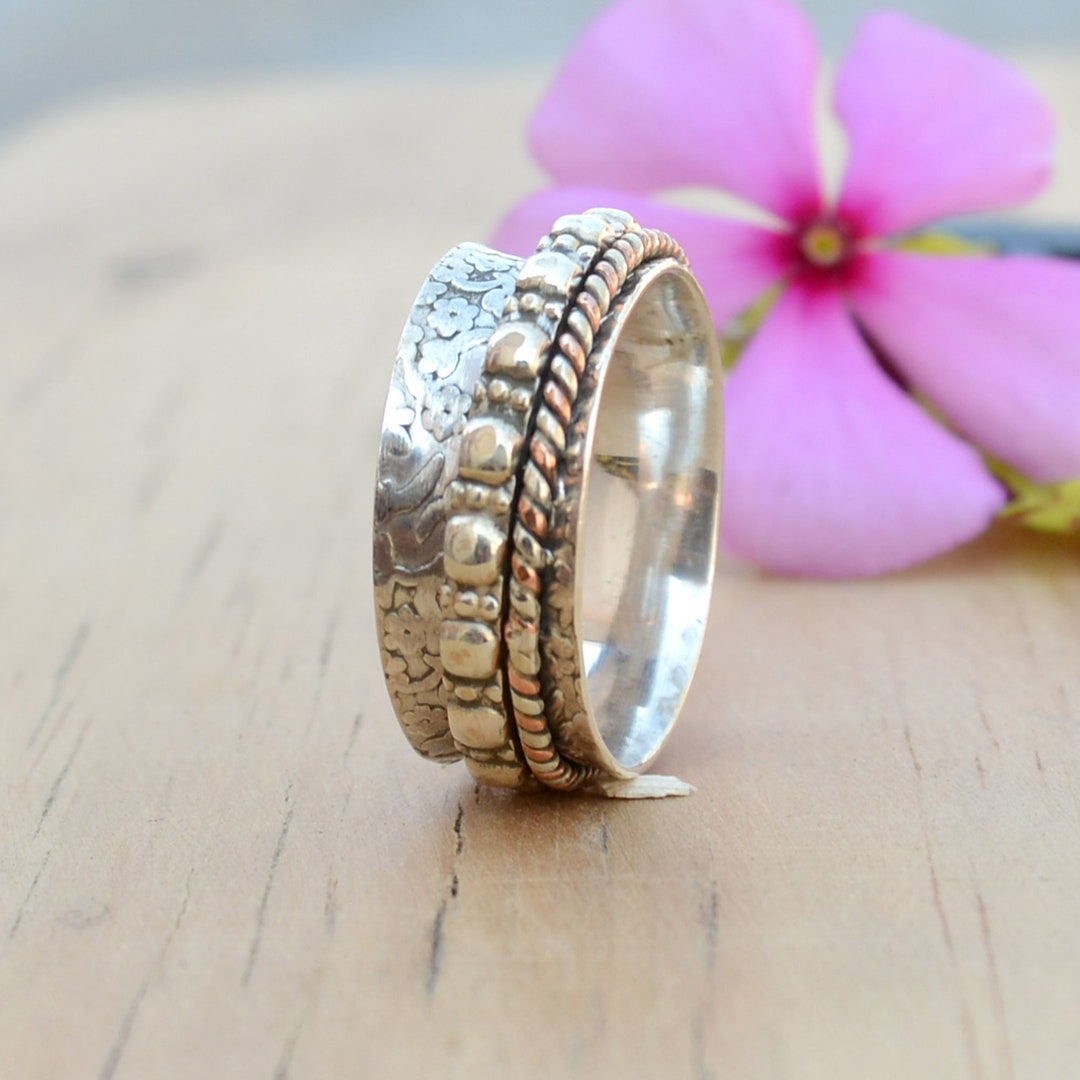 Spinner Ring Women Anxiety Ring Silver Boho Spinner Ring Fidget Ring ...