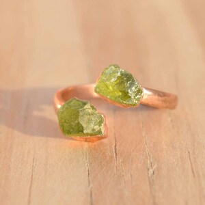 Natural Peridot Ring Raw Stone Electroformed Ring Peridot Green Crystal Ring Raw Gemstone Women ...